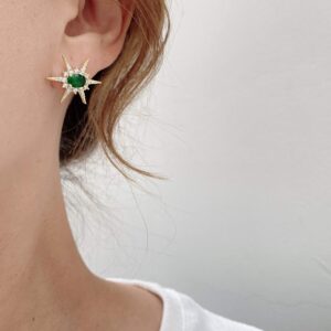 Concept8 colored glass 18K gold plated 925 silver post earrings made in korea (emerald)