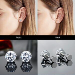 Screw Back Titanium Surgical Stainless Steel Earrings Flat Back Packs Hypoallergenic for Women Men Sensitive Ears Cubic Zirconia Simulated Diamond CZ Helix Stud Multipack Piercing