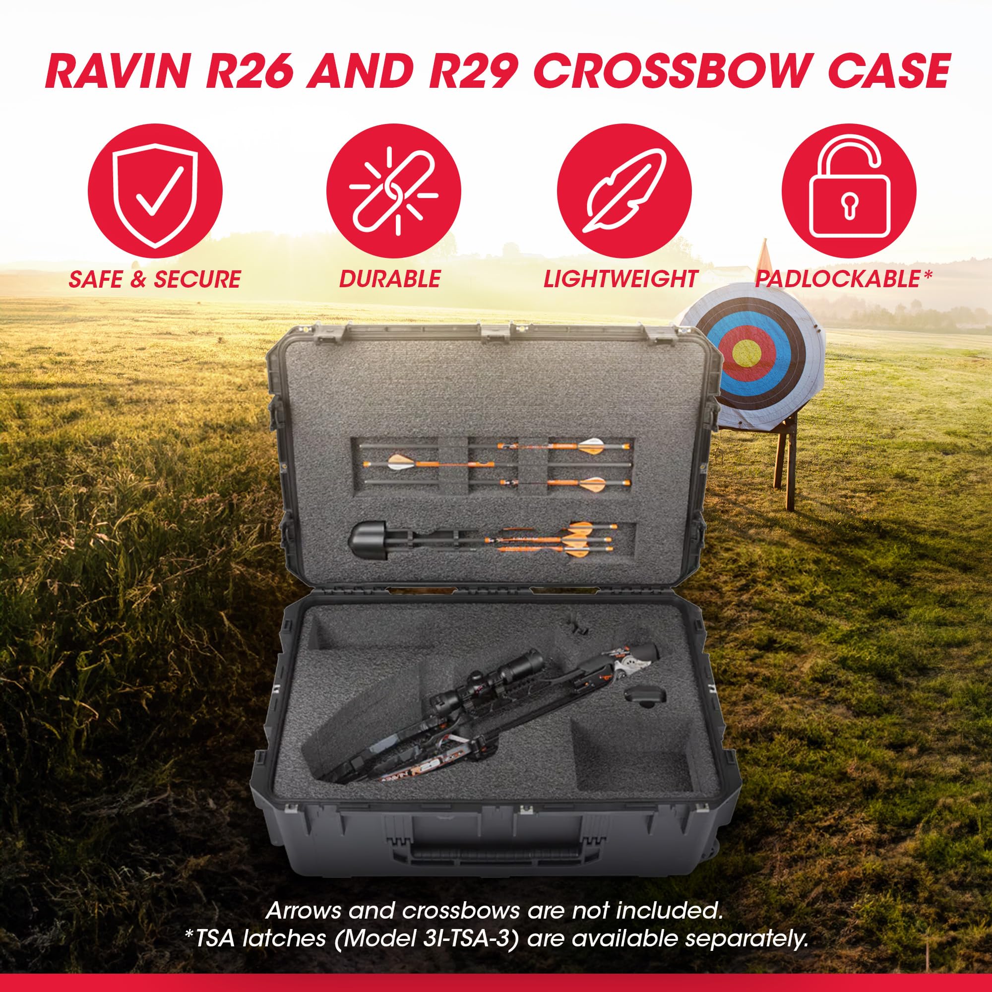 SKB iSeries Ravin R26 and R29 Heavy Duty Hard Shell Military Grade Crossbow Case with Rubber Cushion, Gasket, and Comfort Grip Handle, Black