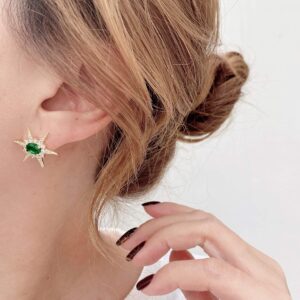 Concept8 colored glass 18K gold plated 925 silver post earrings made in korea (emerald)