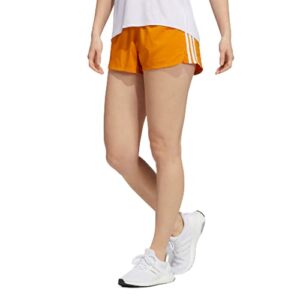 adidas women's pacer 3-stripes woven shorts, focus orange/white, medium