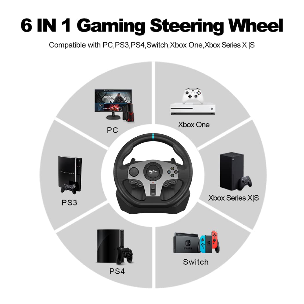 PXN Gaming Racing Wheel V9 Xbox Steering Wheel 270/900° Car Simulation with Pedal and Shifter, Paddle Shifters Driving Wheel for PS4, Xbox One, Xbox Series X|S, PC, Switch