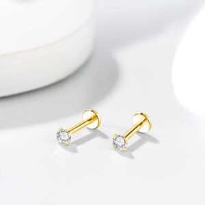 KaseStyle G23 Titanium Labret Studs 16G Lip Studs Earring Piercing Internally Threaded CZ Top Labret Monroe Helix Cartilage Tragus Piercing Studs-8mm 2 pairs gold triple&round CZ