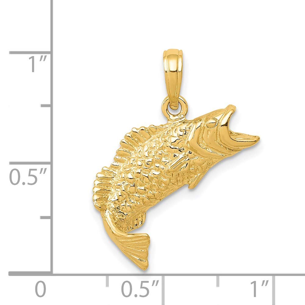 14K Gold Polished Textured Bass Fish Pendant style K5362