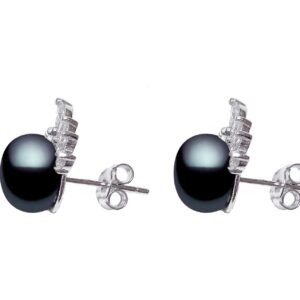 9-9.5mm Black Cultured Freshwater Pearl Earrings AAAA Quality Rhodium Plated Sterling Silver