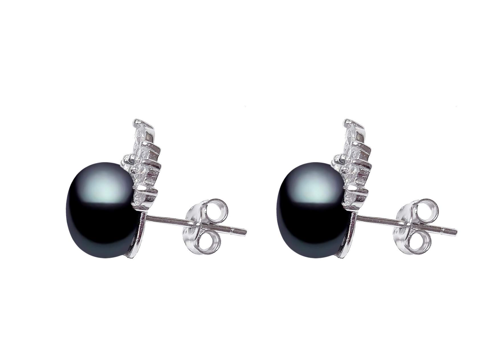 9-9.5mm Black Cultured Freshwater Pearl Earrings AAAA Quality Rhodium Plated Sterling Silver