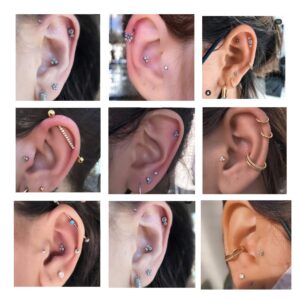 KaseStyle G23 Titanium Labret Studs 16G Lip Studs Earring Piercing Internally Threaded CZ Top Labret Monroe Helix Cartilage Tragus Piercing Studs-8mm 2 pairs gold triple&round CZ