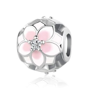 sbi jewelry pink flower bead charm compatible with pandora charm bracelet christmas family necklace gift pendant anniversary birthday