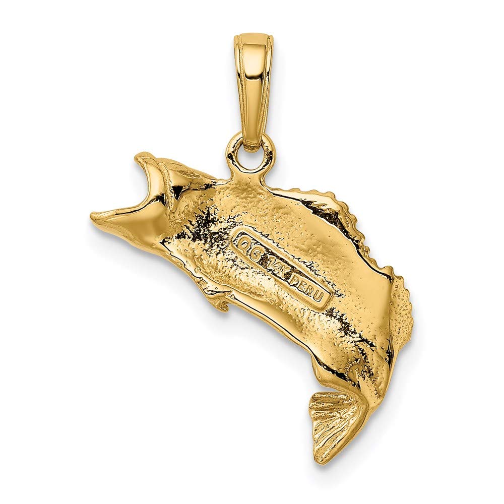 14K Gold Polished Textured Bass Fish Pendant style K5362