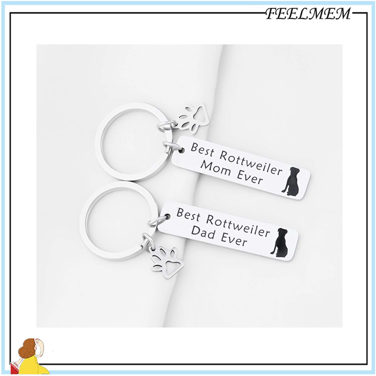 FEELMEM Dog Lover Gift Rottweiler Lover Gift Best Rottweiler Mom/Dad Ever Keychain Set Fur Mama Mom of Dogs Jewelry Dog Father Dad Owner Pet Doggo Keyring Gift (Best Rottweiler mom/DAD)