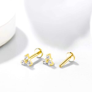 KaseStyle G23 Titanium Labret Studs 16G Lip Studs Earring Piercing Internally Threaded CZ Top Labret Monroe Helix Cartilage Tragus Piercing Studs-8mm 2 pairs gold triple&round CZ