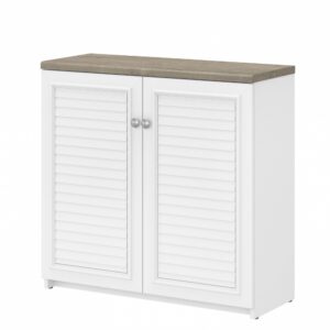 bush fairview 30.71-inch small storage cabinet with 3 shelves, shiplap gray/pure white (wc53696-03)