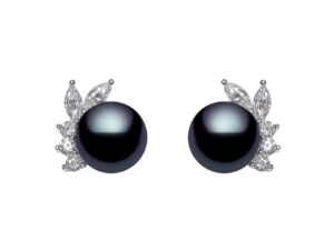 9-9.5mm black cultured freshwater pearl earrings aaaa quality rhodium plated sterling silver