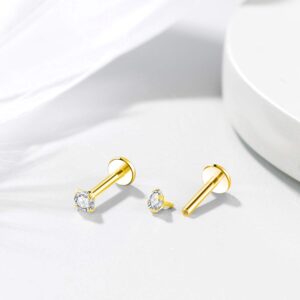 KaseStyle G23 Titanium Labret Studs 16G Lip Studs Earring Piercing Internally Threaded CZ Top Labret Monroe Helix Cartilage Tragus Piercing Studs-8mm 2 pairs gold triple&round CZ