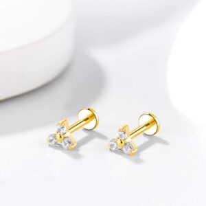 KaseStyle G23 Titanium Labret Studs 16G Lip Studs Earring Piercing Internally Threaded CZ Top Labret Monroe Helix Cartilage Tragus Piercing Studs-8mm 2 pairs gold triple&round CZ