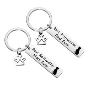 feelmem dog lover gift rottweiler lover gift best rottweiler mom/dad ever keychain set fur mama mom of dogs jewelry dog father dad owner pet doggo keyring gift (best rottweiler mom/dad)