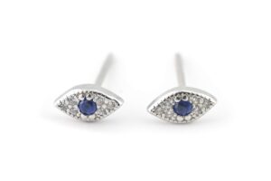 925 sterling silver cute tiny small evil eye blue crystal cz studs earring ear piercing for women teen girls great gift (silver)