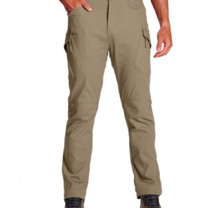 FEDTOSING Tactical Pants for Men with 9 Pockets Cotton Cargo Work Military Trousers Stretch Hiking Combat Rip-Stop Pants Khaki 38x32