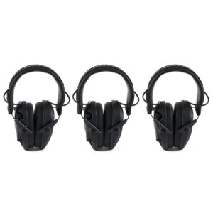 Walker's Slim Shooter Electronic Hunting Hearing Protection Earmuffs w/ 23 Decibel Noise Reduction and Sound Amplification, Black Punisher (3 Pack)