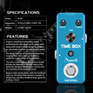 Amuzik Analog Delay Pedal Guitar Delay Effects Pedals Vintage Delay Effect with True Bypass Full Metal Shell Switching