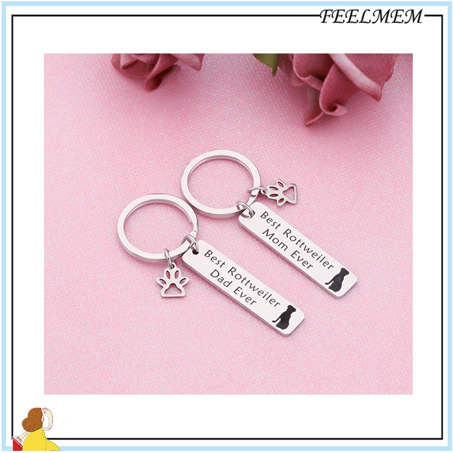 FEELMEM Dog Lover Gift Rottweiler Lover Gift Best Rottweiler Mom/Dad Ever Keychain Set Fur Mama Mom of Dogs Jewelry Dog Father Dad Owner Pet Doggo Keyring Gift (Best Rottweiler mom/DAD)