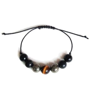 lfaize shungite,tiger eye,black tourmaline,pyrite, lower chakras,string bracelet