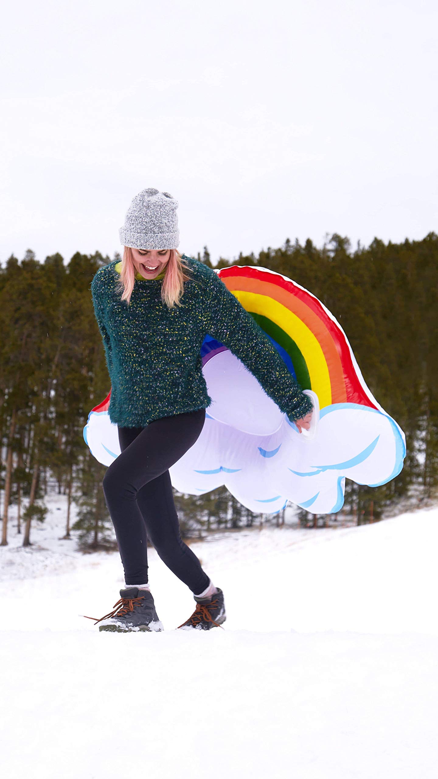 SNOWCANDY Snow Tube 48" Arctic Rainbow, Inflatable Snow Sled Toboggan for Kids and Adults, Heavy Duty with Handles and Bottom, Winter Outdoor Sledding, Easy to Inflate and Deflate