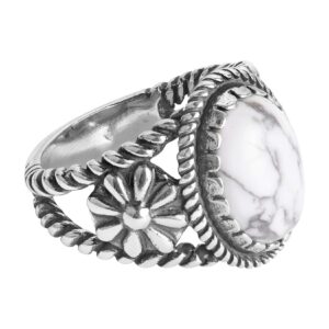 american west jewelry sterling silver women's ring white howlite gemstone native-inspired flower design size 7