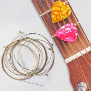 3 Sets Acoustic Guitar Strings Replacement Steel Guitar Strings (Gold, Brass, Multicolor) with 4 Pieces Celluloid Guitar Picks,Guitar String Winder Guitar Kit for Guitar Beginners Performers