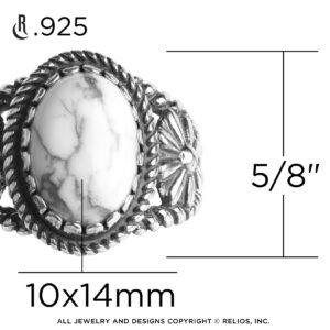 American West Jewelry Sterling Silver Women's Ring White Howlite Gemstone Native-Inspired Flower Design Size 7