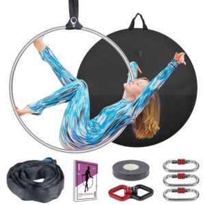 teslang aerial hoop, lyra hoop set stainless 85cm/90cm single point hoops circus for beginners professionals, aerial ring kit with rigging carry bag, aerial yoga equipment, will 660 lbs (300kg)