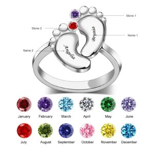 BAUMA AUTO Personalized Sterling Silver Mothers Ring with 2/3/4/5/6 Simulated Birthstones can Engraved Custom Name for Grandmother Mother Family Rings for Women Christmas (2 Stone-1)