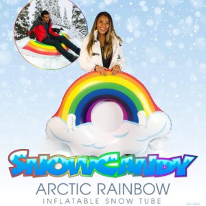 SNOWCANDY Snow Tube 48" Arctic Rainbow, Inflatable Snow Sled Toboggan for Kids and Adults, Heavy Duty with Handles and Bottom, Winter Outdoor Sledding, Easy to Inflate and Deflate