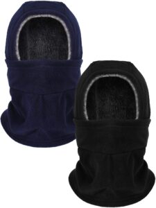 winter balaclava hat fleece full face covering scarf with drawstring (black, navy blue, 2)