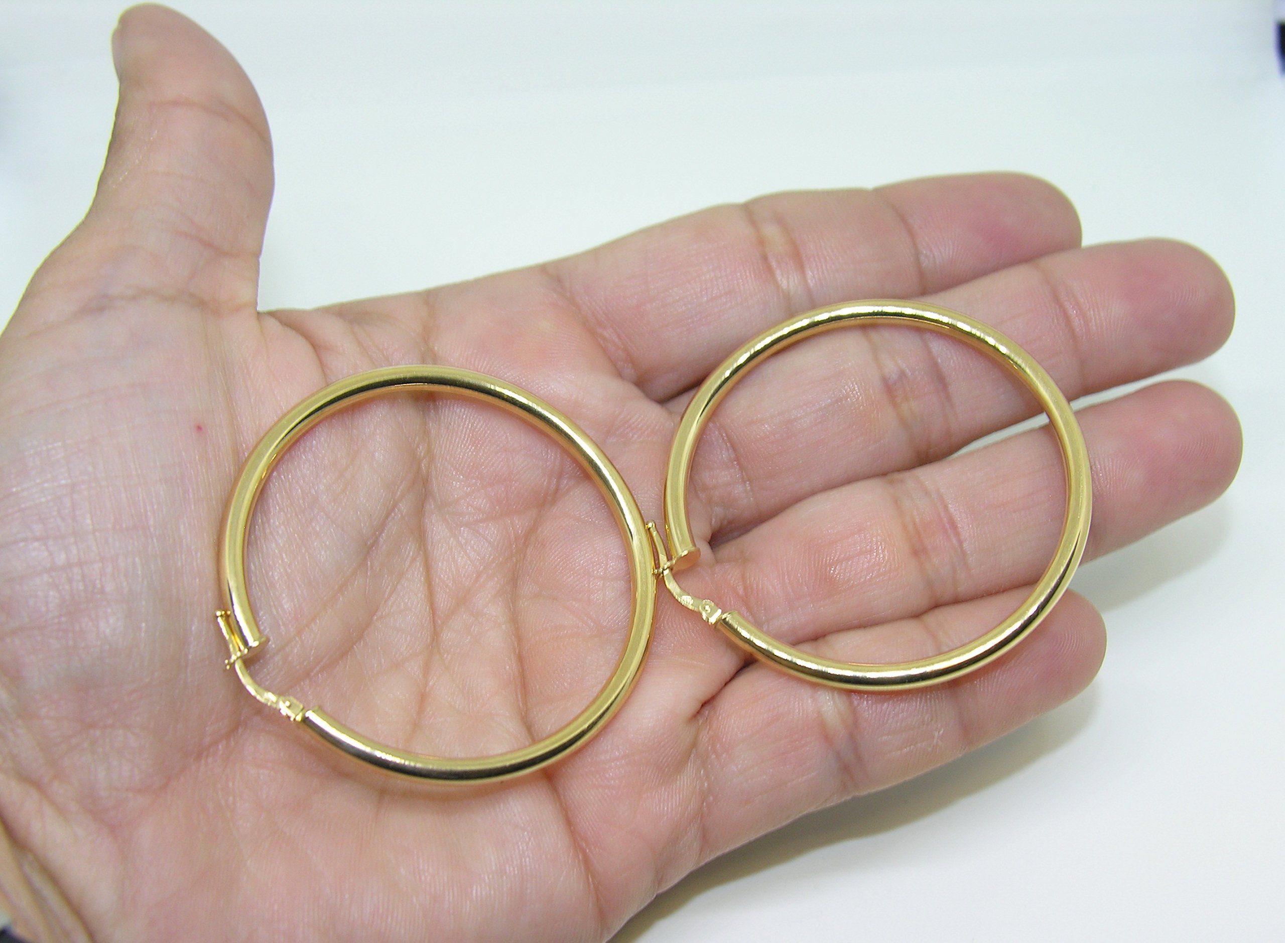 18k Yellow Gold Hoop Earrings, 3mm Wide by 4.5cm Outer Diameter, Weight: 3.75 Grams of 18k Gold