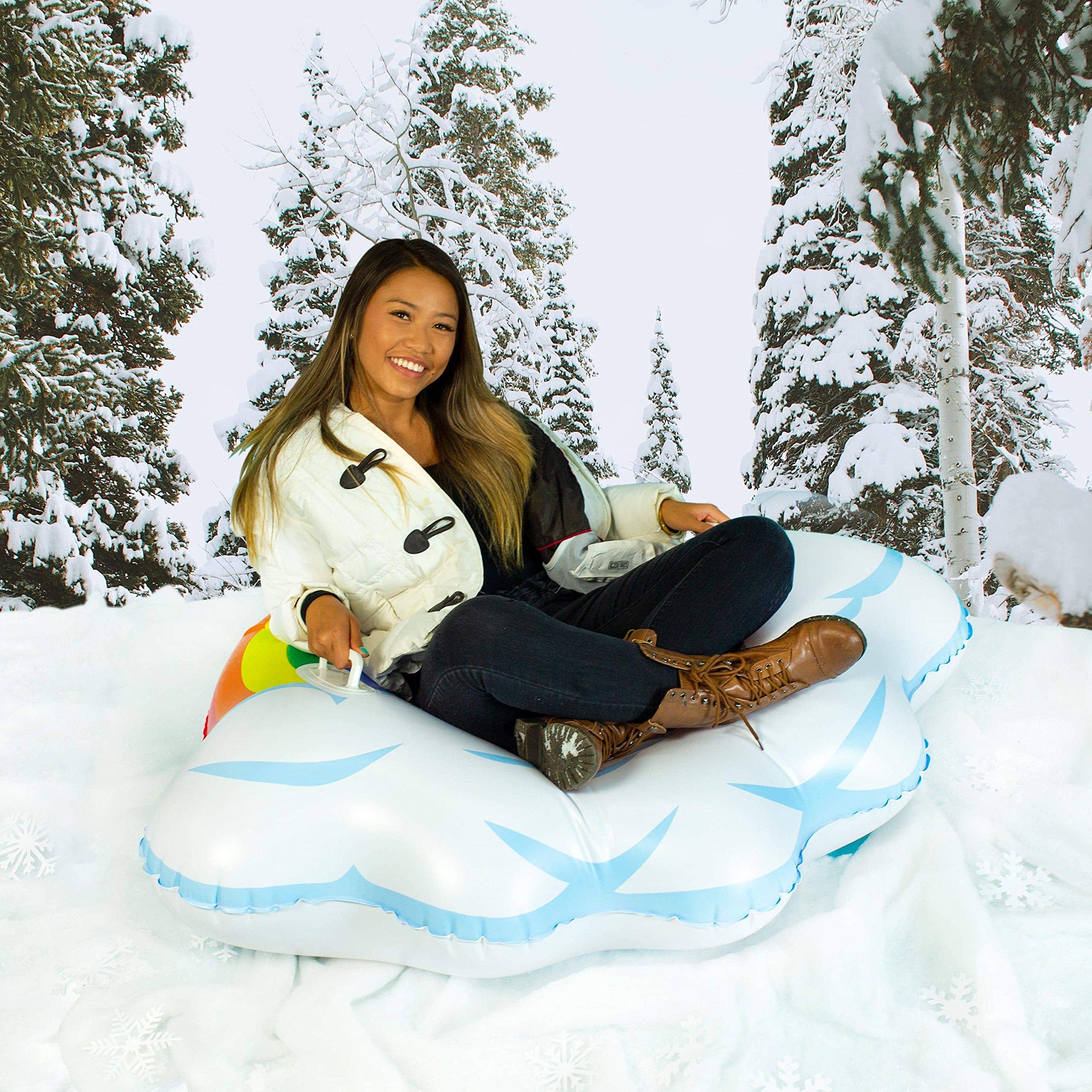 SNOWCANDY Snow Tube 48" Arctic Rainbow, Inflatable Snow Sled Toboggan for Kids and Adults, Heavy Duty with Handles and Bottom, Winter Outdoor Sledding, Easy to Inflate and Deflate