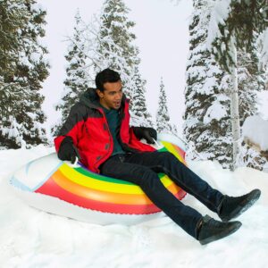 SNOWCANDY Snow Tube 48" Arctic Rainbow, Inflatable Snow Sled Toboggan for Kids and Adults, Heavy Duty with Handles and Bottom, Winter Outdoor Sledding, Easy to Inflate and Deflate