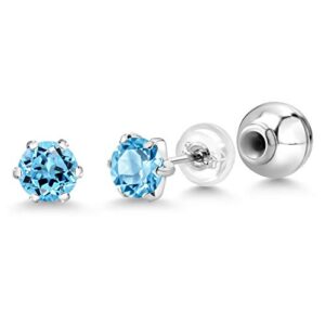 Gem Stone King Pure PT950 Platinum 950 Six Prong 5MM Round Gemstone Birthstone Stud Earrings for Women