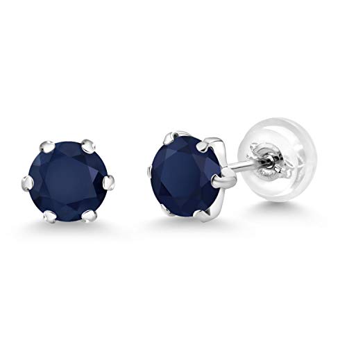 Gem Stone King Platinum Blue Sapphire Stud Earrings For Women (1.20 Cttw, Gemstone Birthstone, Round 5MM)