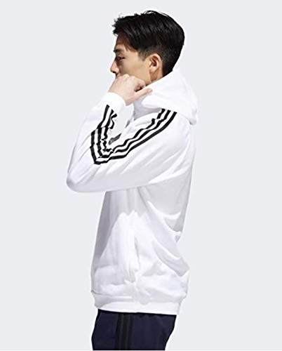 adidas mens Essentials 3-Stripes Pullover Hoodie White/Black