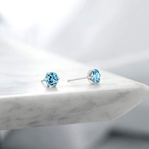 Gem Stone King Pure PT950 Platinum 950 Six Prong 5MM Round Gemstone Birthstone Stud Earrings for Women