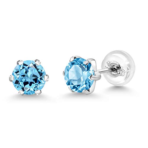 Gem Stone King Pure PT950 Platinum 950 Six Prong 5MM Round Gemstone Birthstone Stud Earrings for Women