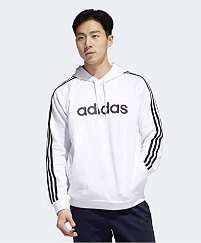 adidas mens Essentials 3-Stripes Pullover Hoodie White/Black