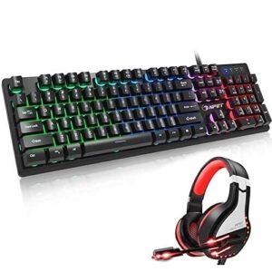 npet gaming keyboard and headset bundle, ultra-slim rainbow led backlit keyboard, stereo gaming headset for ps4, pc, xbox one controller