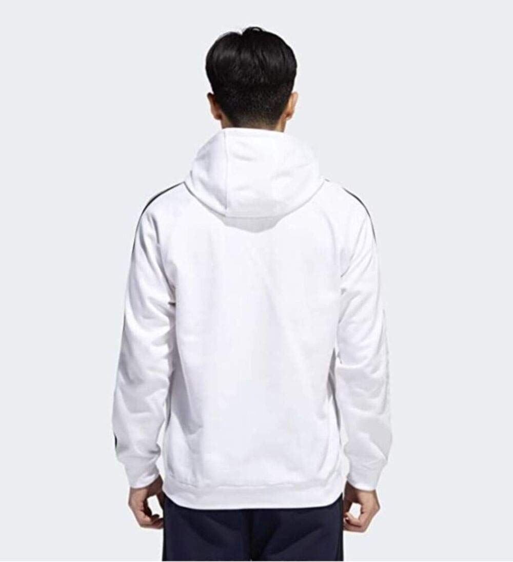 adidas mens Essentials 3-Stripes Pullover Hoodie White/Black