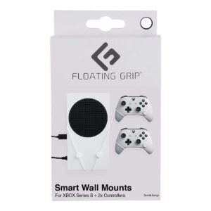 xbox series s & controllers wall mount by floating grip - mounting bundle for hanging consoles 2 controllers - strong & slim ropes - effective ventilation, cable management, easy-to-install system