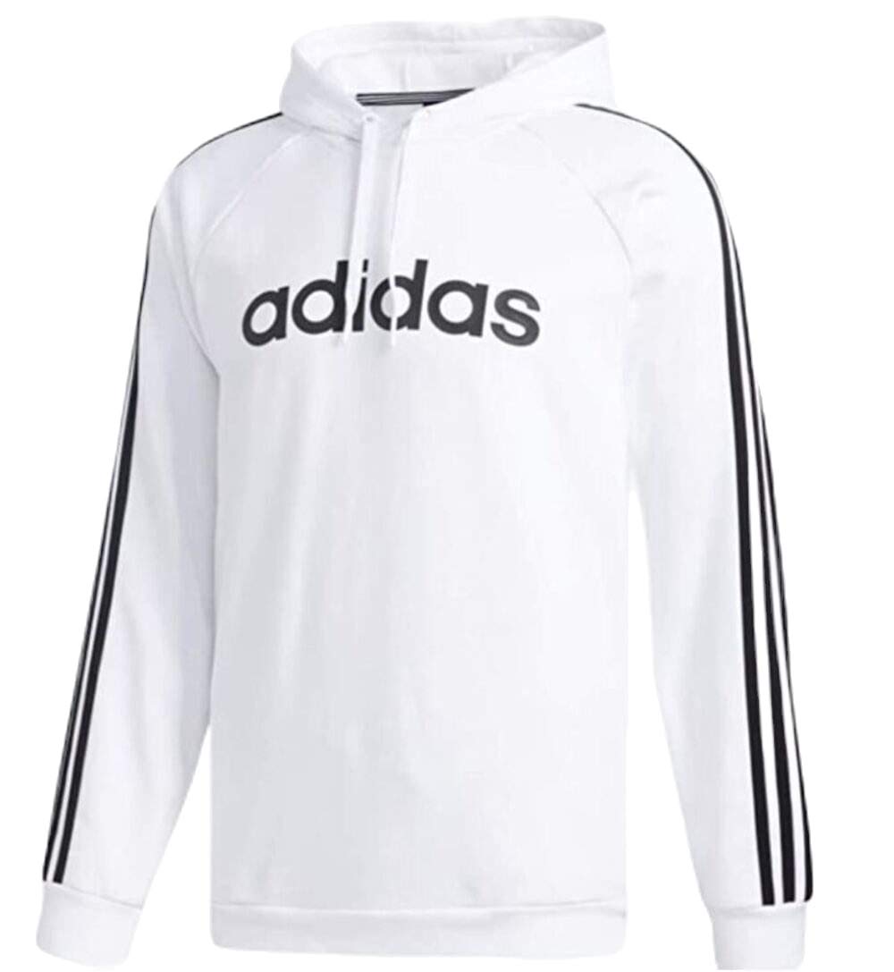 adidas mens Essentials 3-Stripes Pullover Hoodie White/Black