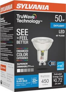 sylvania led truwave natural series par16 light bulb, 50w equivalent efficient 6w, gu10 bi-pin base, dimmable, 5000k, daylight - 1 pack (40933)