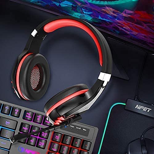 NPET Gaming Keyboard and Headset Bundle, Ultra-Slim Rainbow LED Backlit Keyboard, Stereo Gaming Headset for PS4, PC, Xbox One Controller