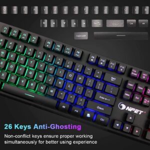 NPET Gaming Keyboard and Headset Bundle, Ultra-Slim Rainbow LED Backlit Keyboard, Stereo Gaming Headset for PS4, PC, Xbox One Controller